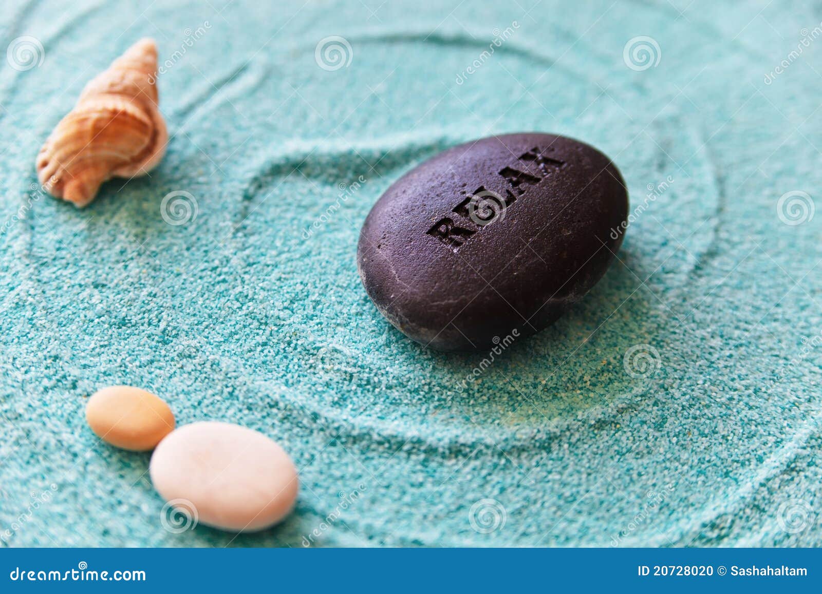 Shell and Stone Relax on a Blue Sand Stock Photo - Image of mind ...