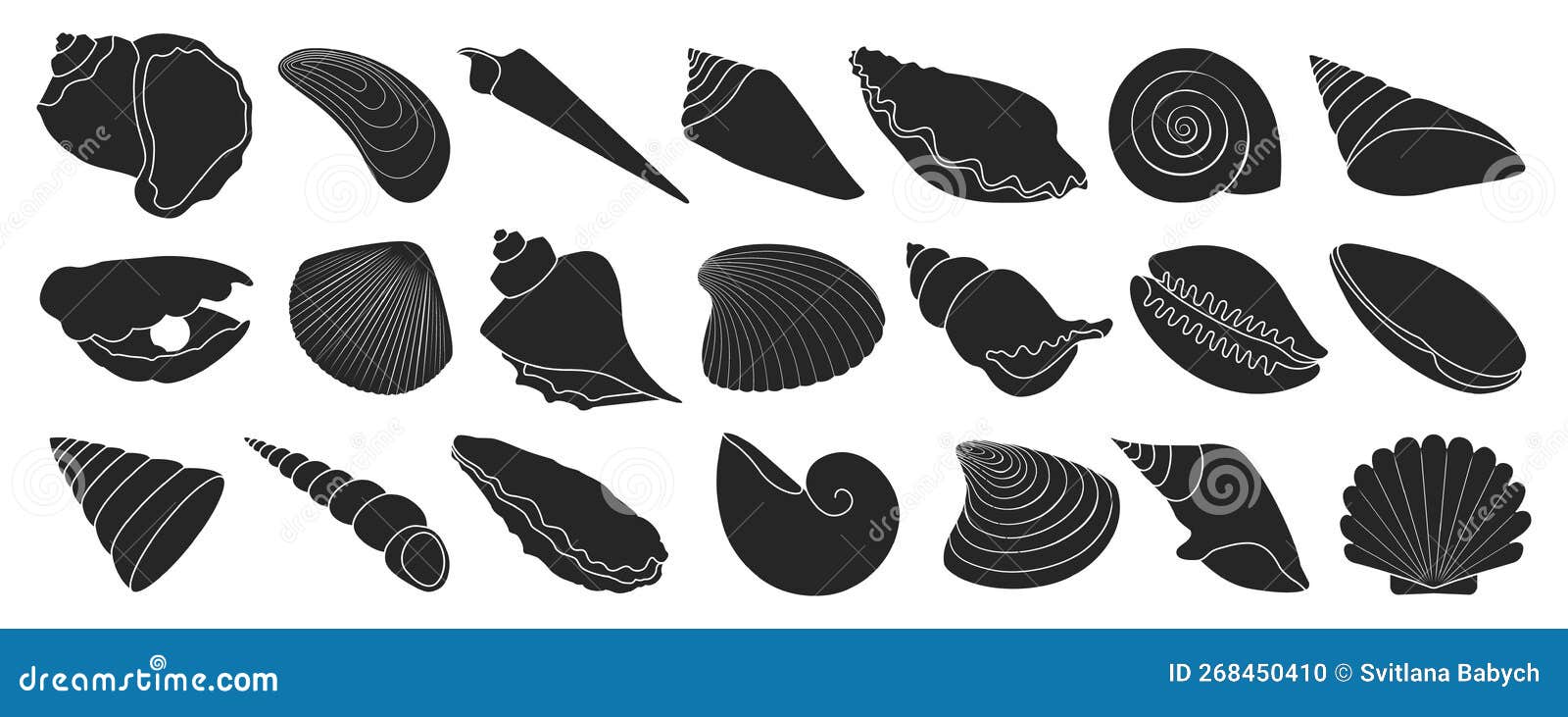 Shell Vector Black Set Icon. Vector Illustration Set Shell Sea ...