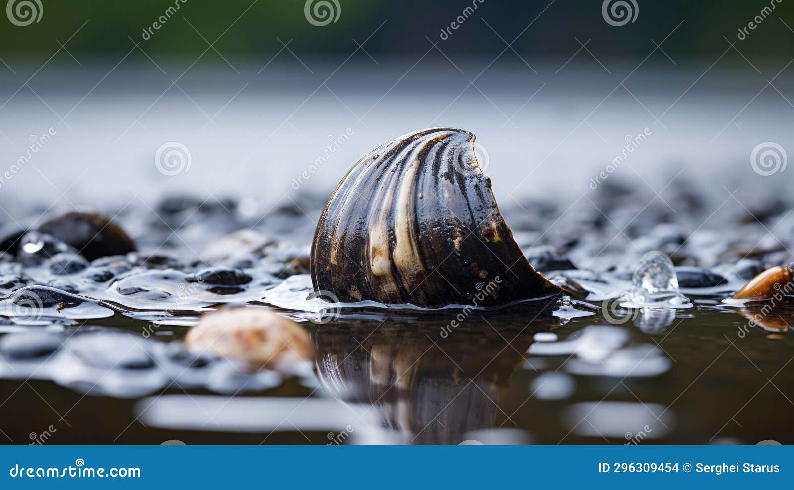A shell in the water, AI stock illustration. Illustration of blue ...