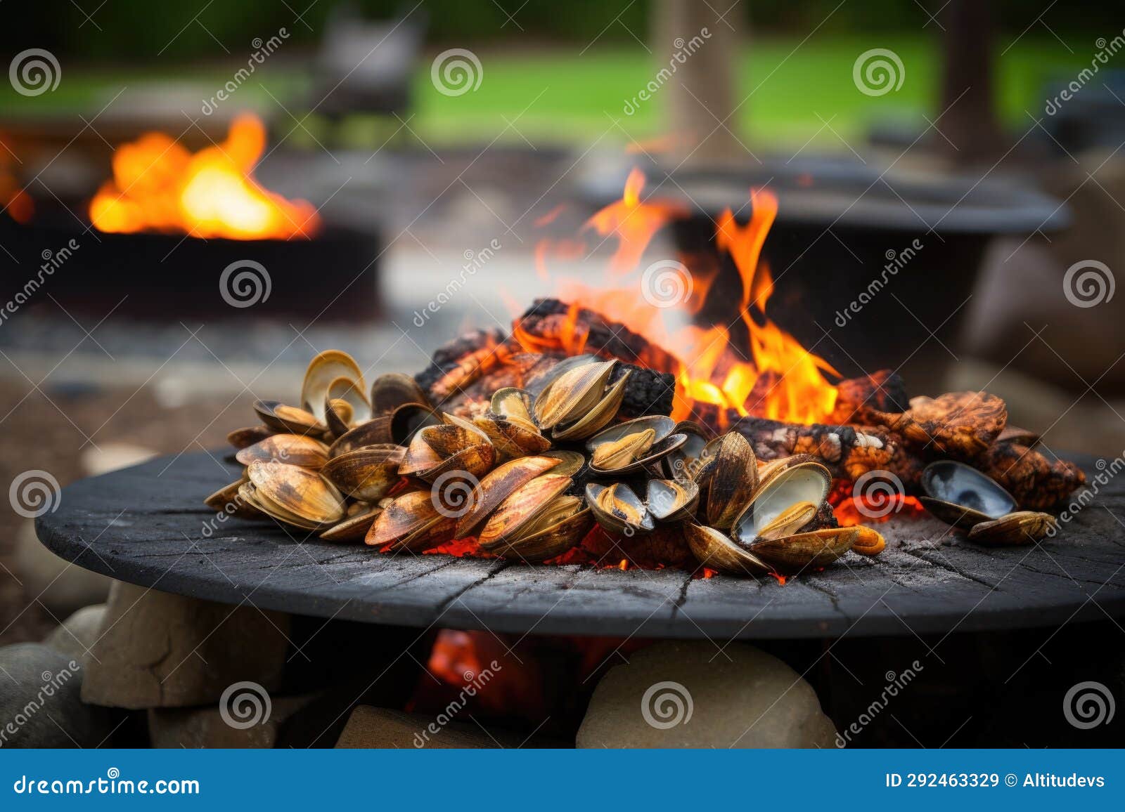 Shellfish on a fire pit stock image. Image of summer - 292463329