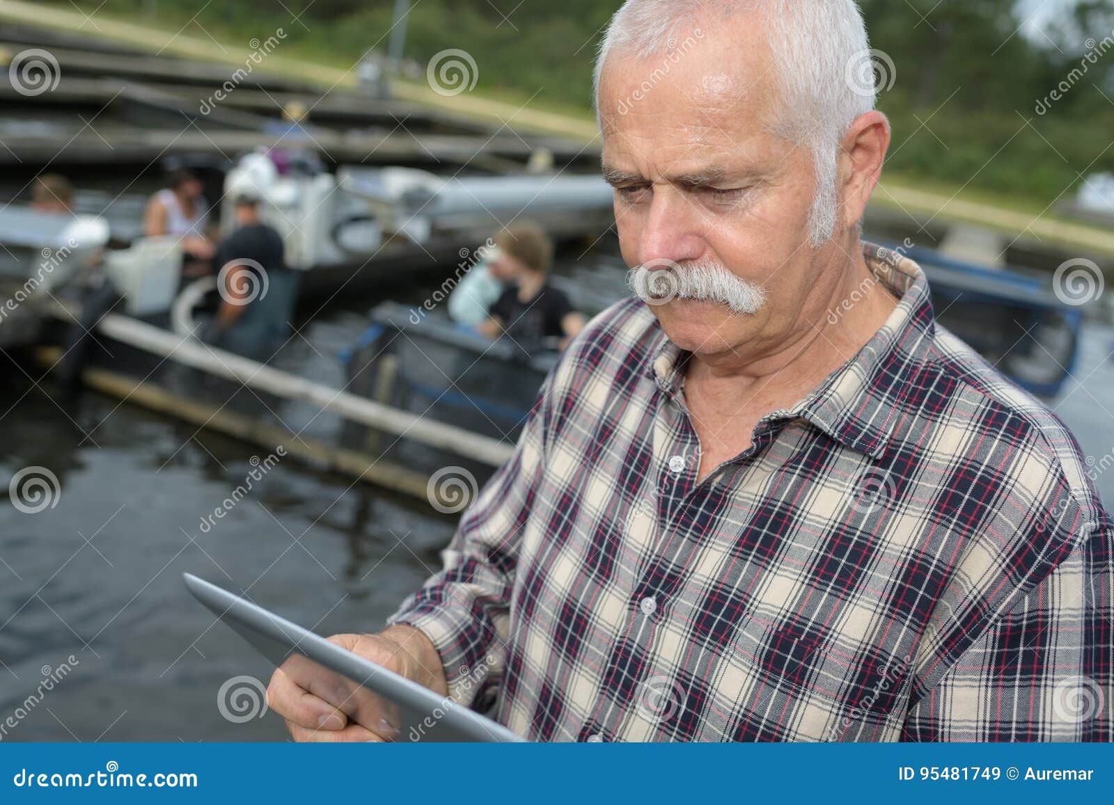 Shellfish or Fish Farm Manager Ordering Supplies on Tablet Stock Image ...