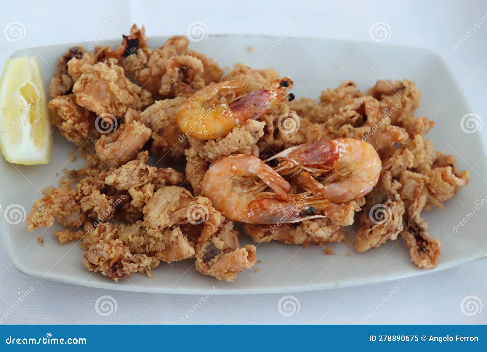 Shellfish and Mixed Fried Dish Served with Lemon- Stock Image - Image ...