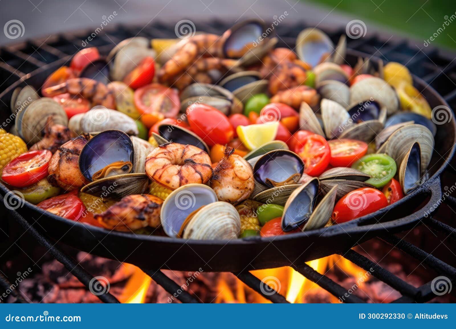 Shellfish Sizzling on Backyard Grill Stock Photo - Image of generated ...