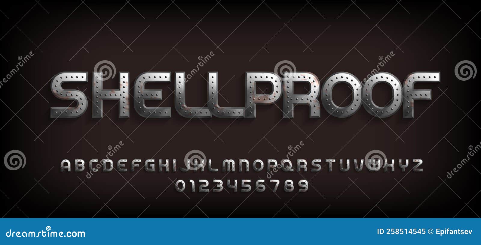 Shellproof Alphabet Font. Rusty Metal Letters and Numbers with Rivets ...