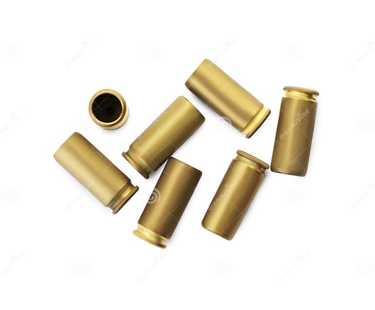 Shells of Bullets on White Background, Top View Stock Image - Image of ...