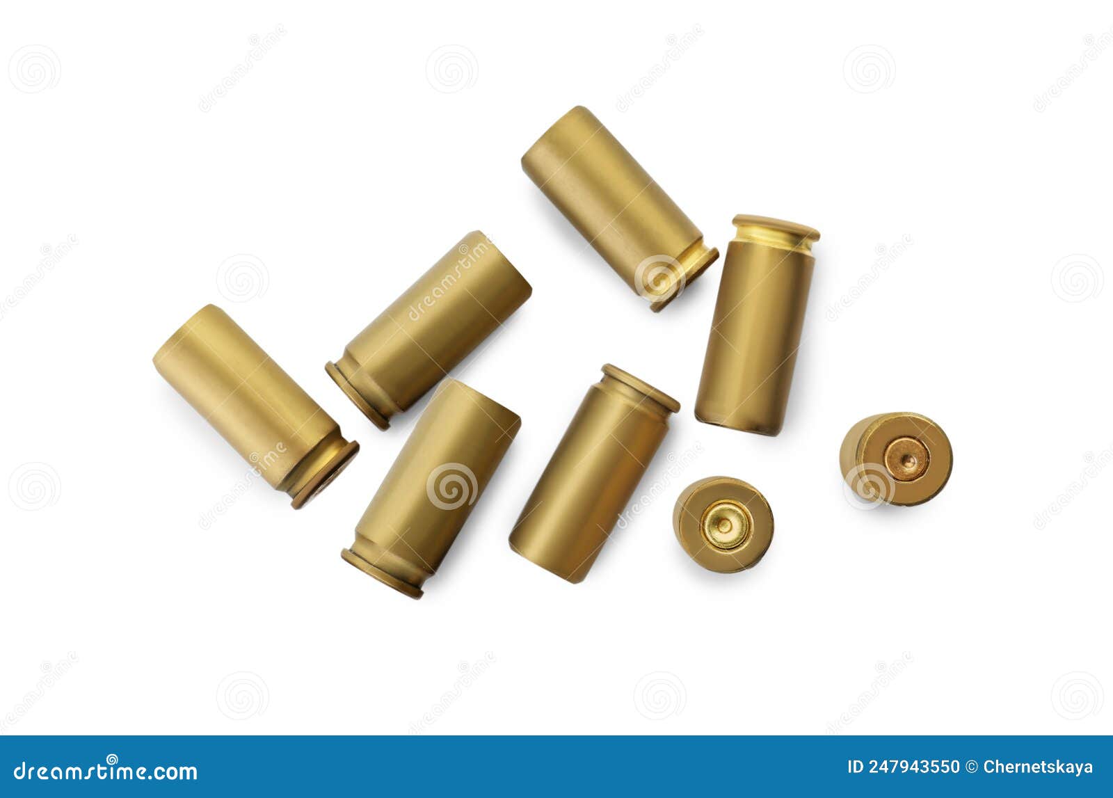 Shells of Bullets on White Background, Top View Stock Photo - Image of ...