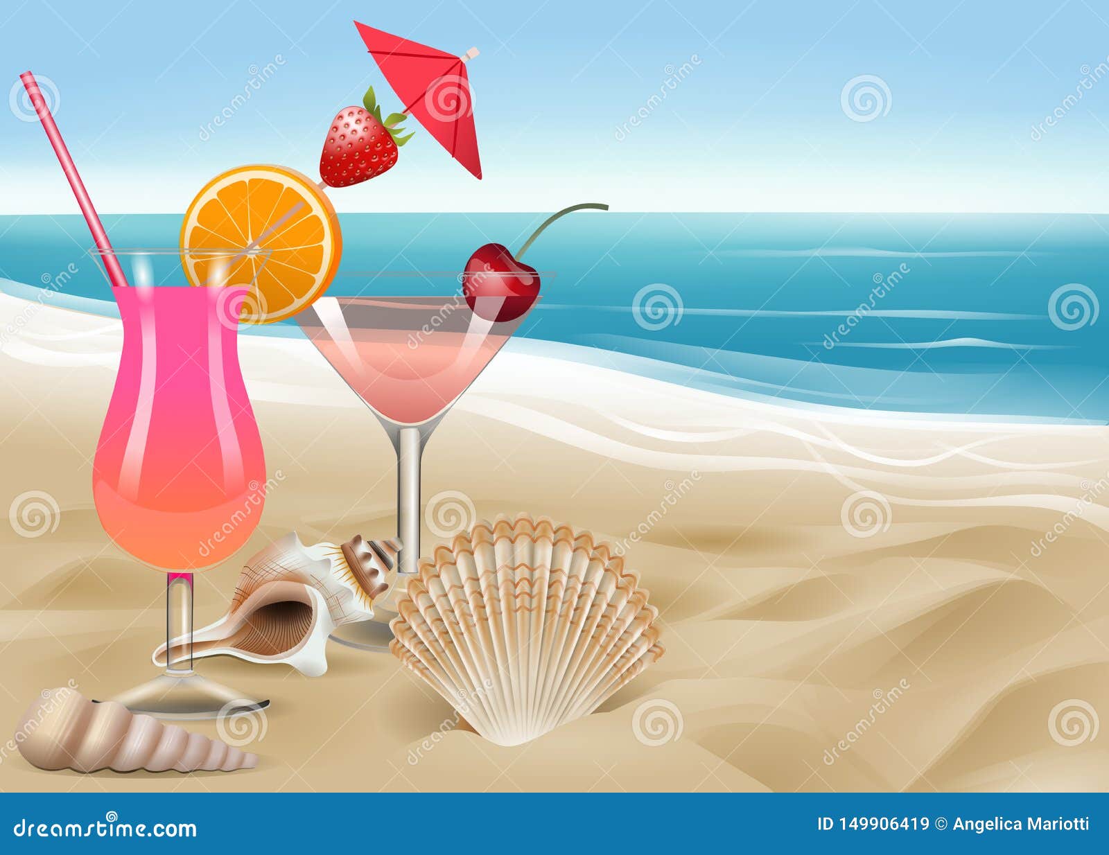 Shells and Cocktails on the Beach Stock Vector - Illustration of ...