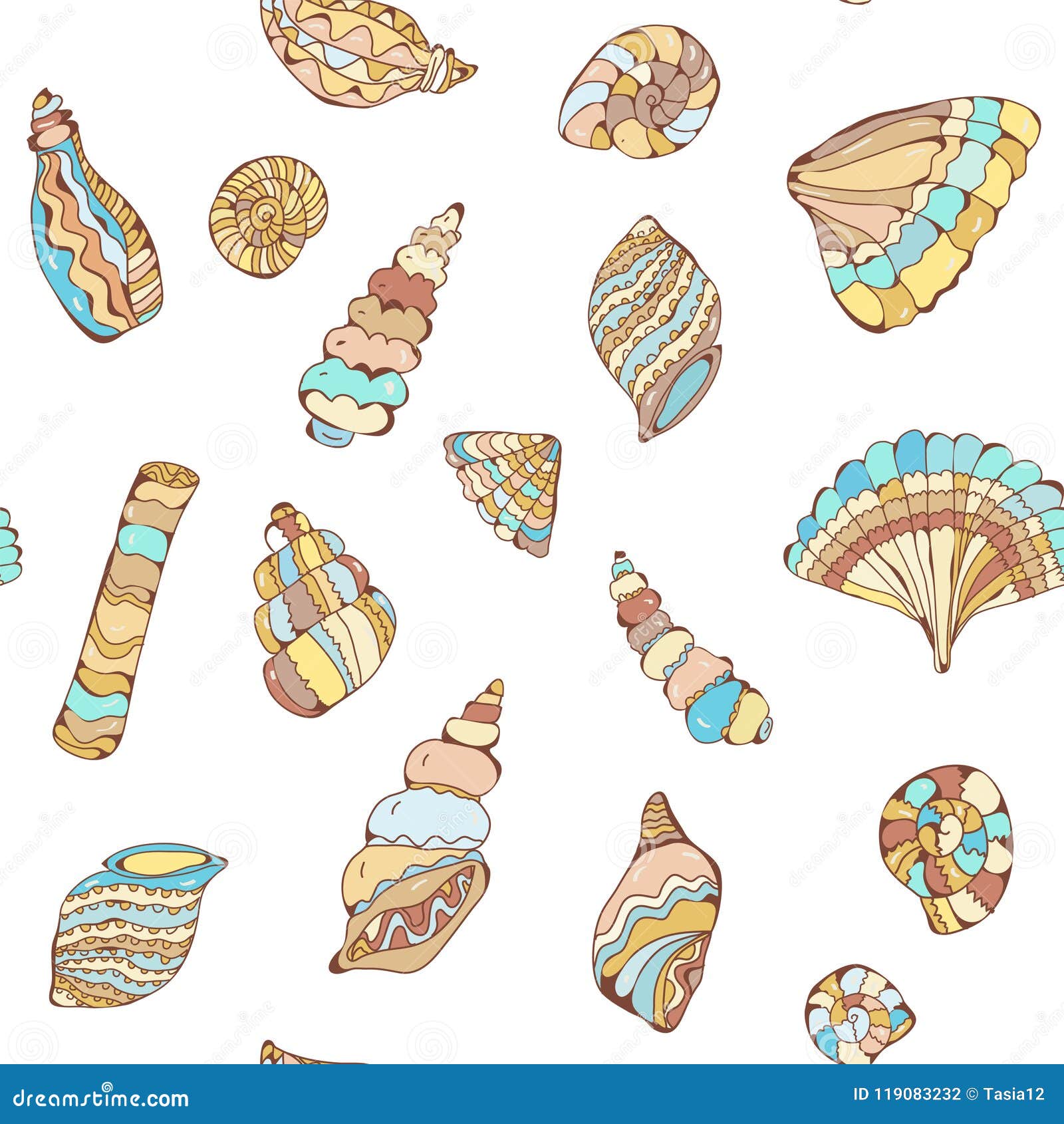 Shells Colections Seamles Pattern in Pastel Colors, Graphic ...