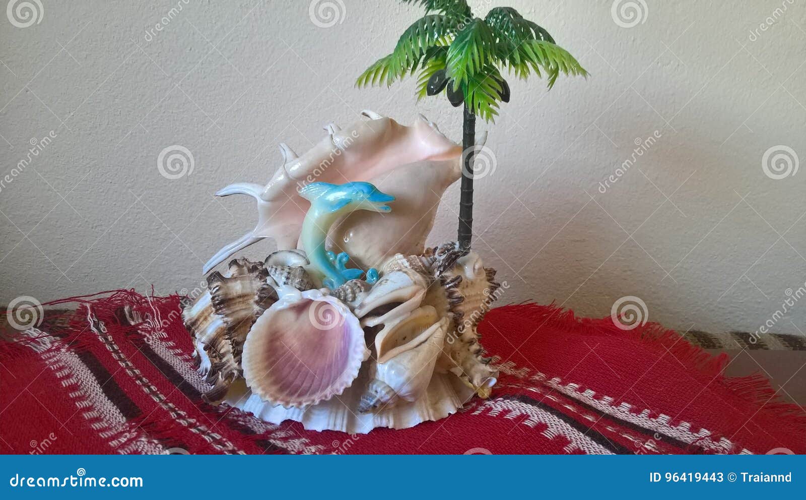 Shells with a Dolphin and a Palm Tree Stock Image - Image of modern ...