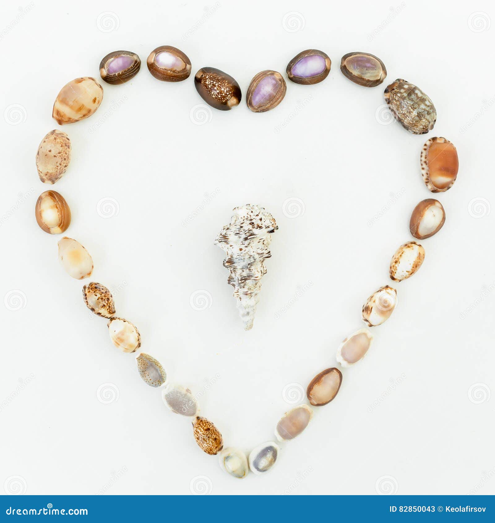 Shells. Heart Symbol Isolated on White Background. Flat Lay. Top View ...