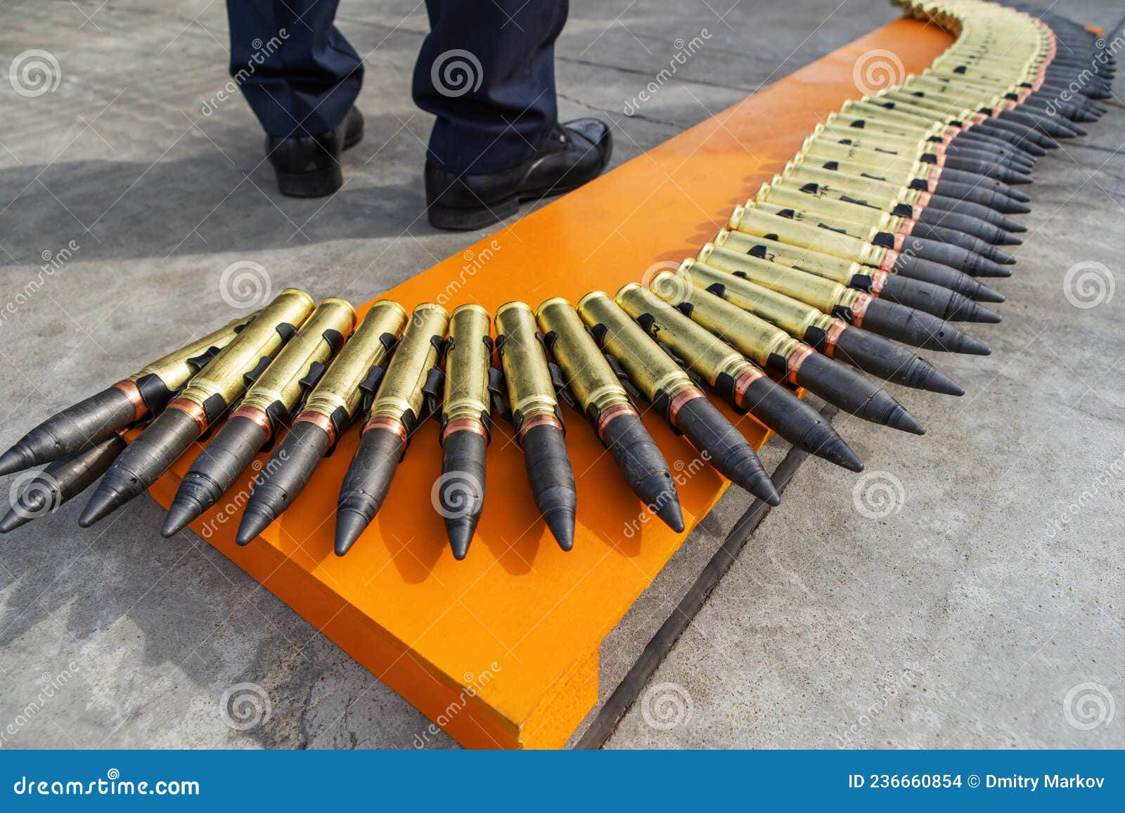 Shells for a Heavy Machine Gun. Firearm Ammunition is on Display Stock ...