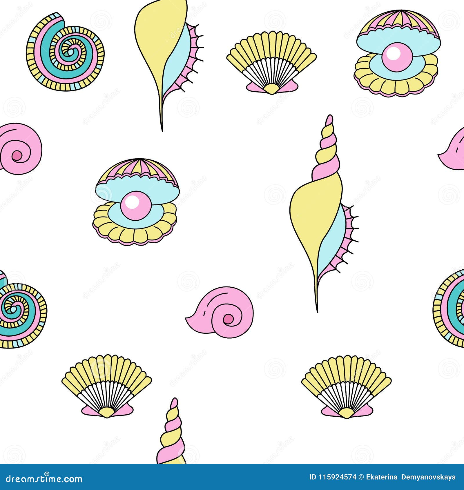 Shells and Pearls. Seamless Pattern. Stock Vector - Illustration of ...