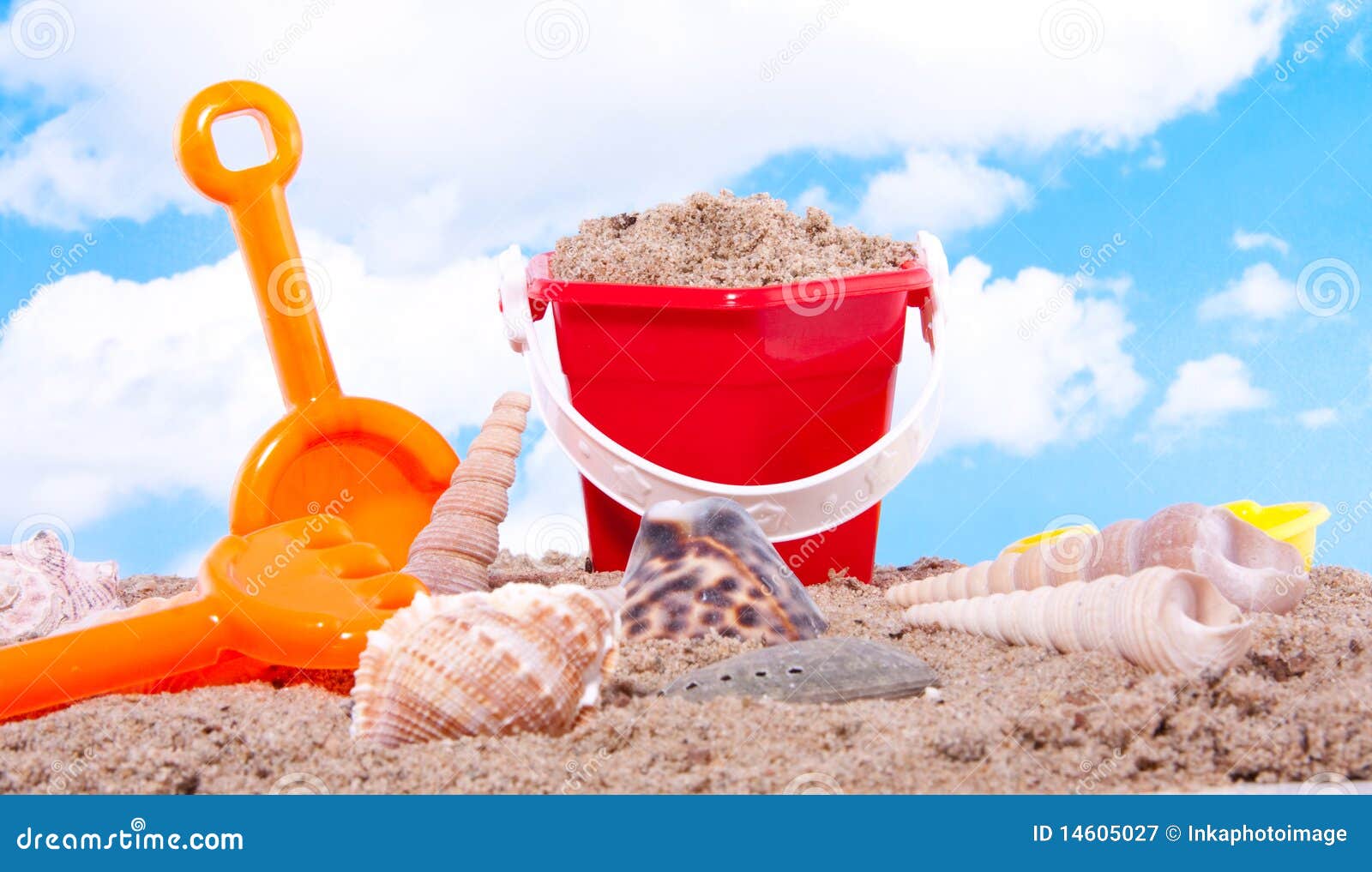 Shells and Plastic Beach Toys Stock Image - Image of break, color: 14605027