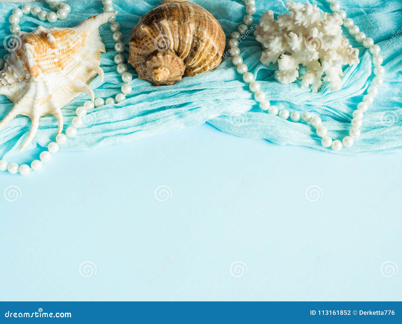 Shells of Various Kinds on a Blue Background. Seashells and Starfish on ...