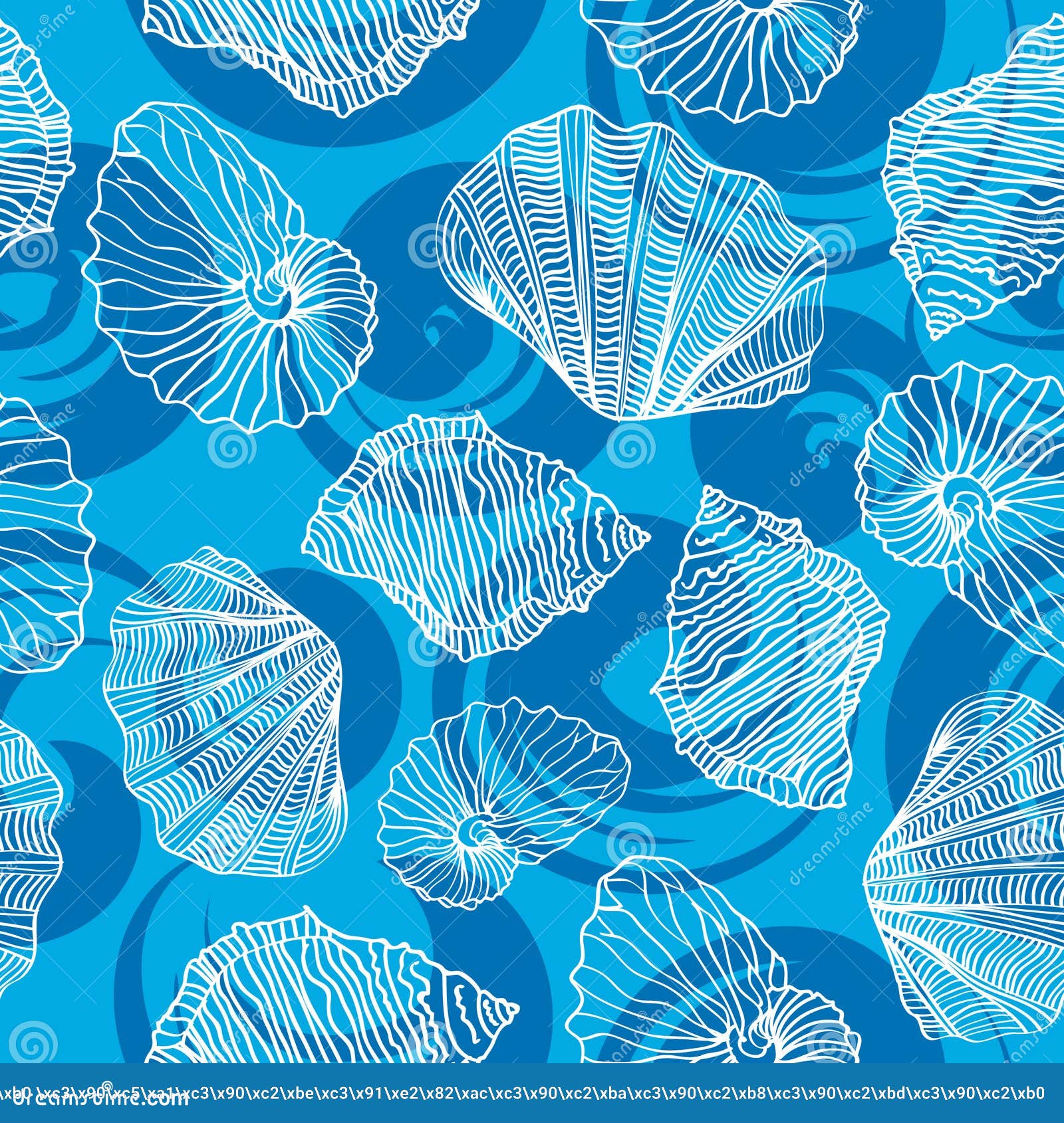 Shells and Waves Curls. Seamless Vector Pattern. Stock Vector ...