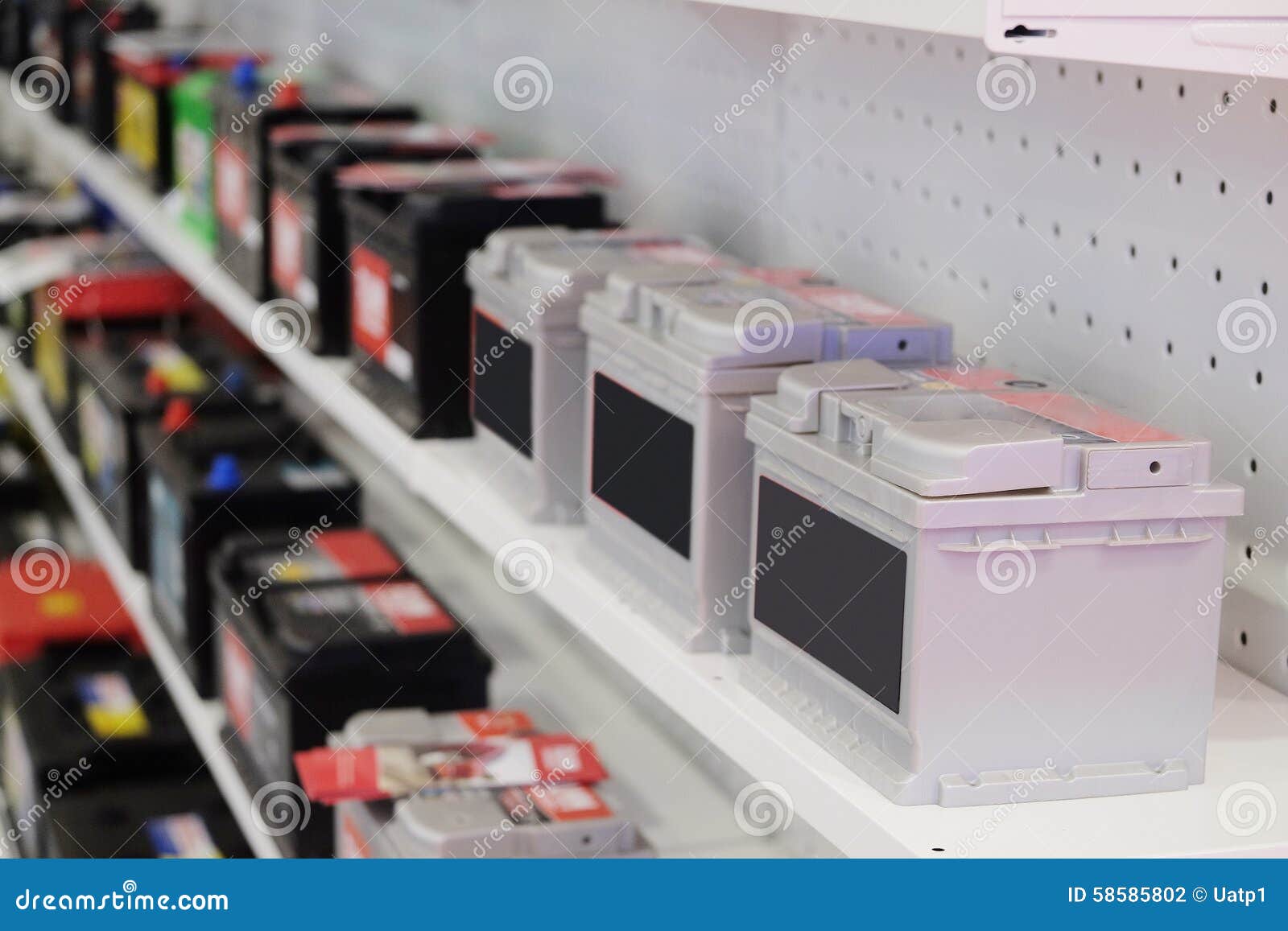 Shelves in an auto parts stock photo. Image of motor - 58585802
