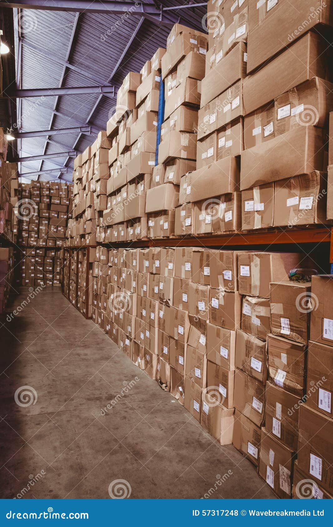 Shelves with Boxes in Warehouse Stock Photo - Image of warehouse ...