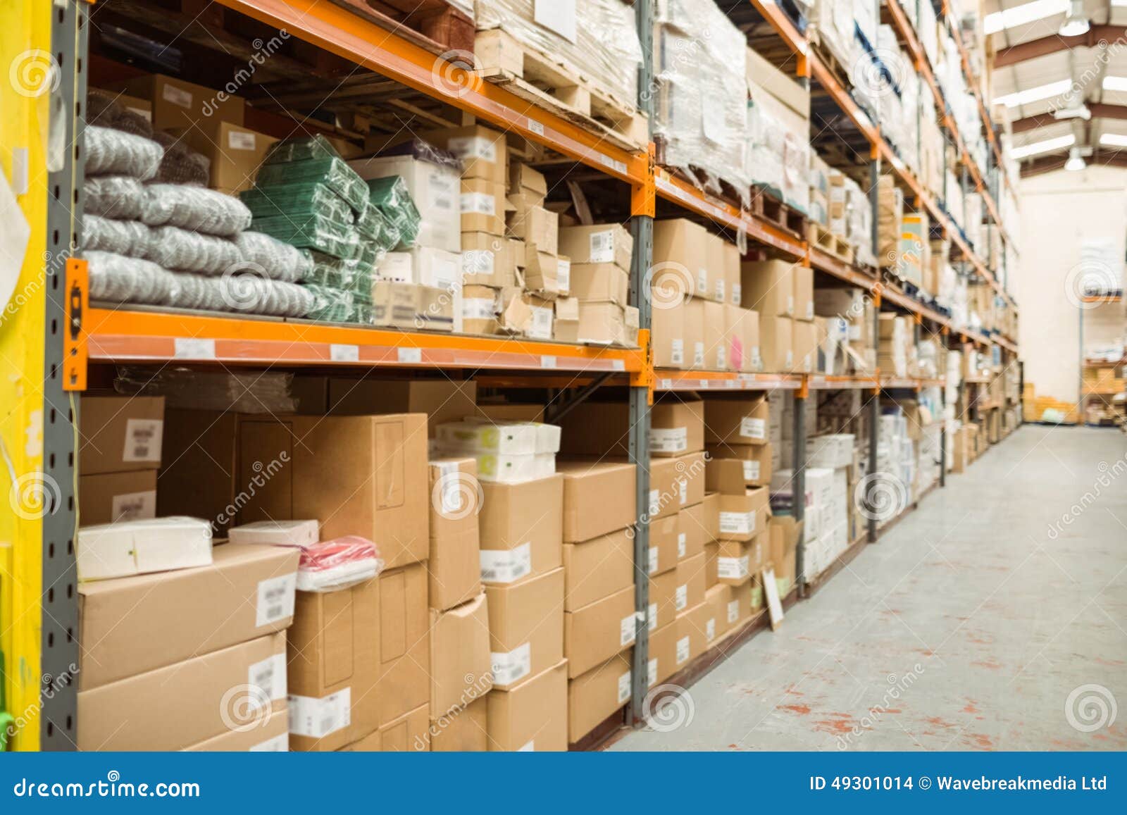 Shelves with Boxes in Warehouse Stock Photo - Image of warehouse ...