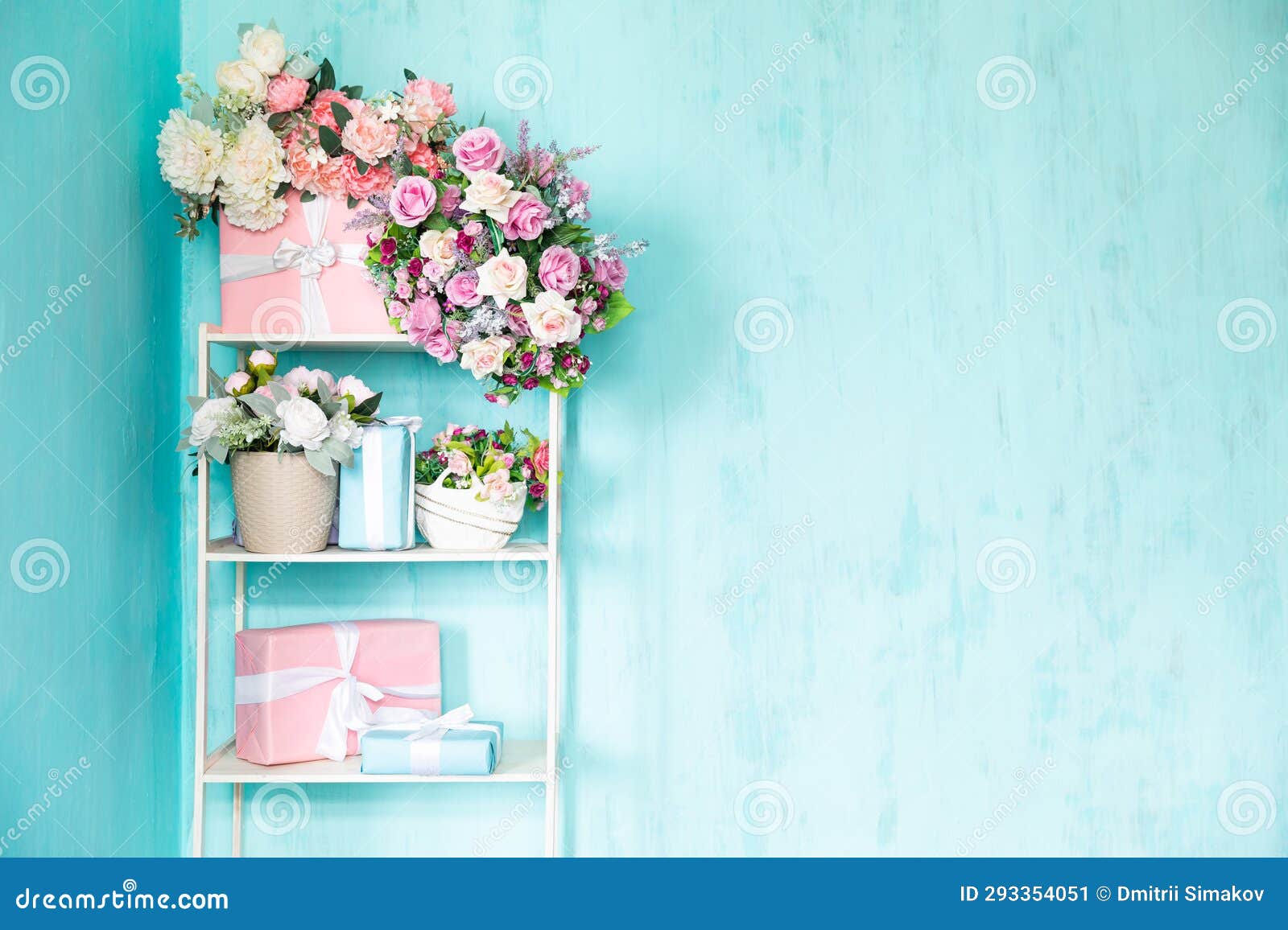 Shelves with Different Colors on a Blue Background Stock Image - Image ...
