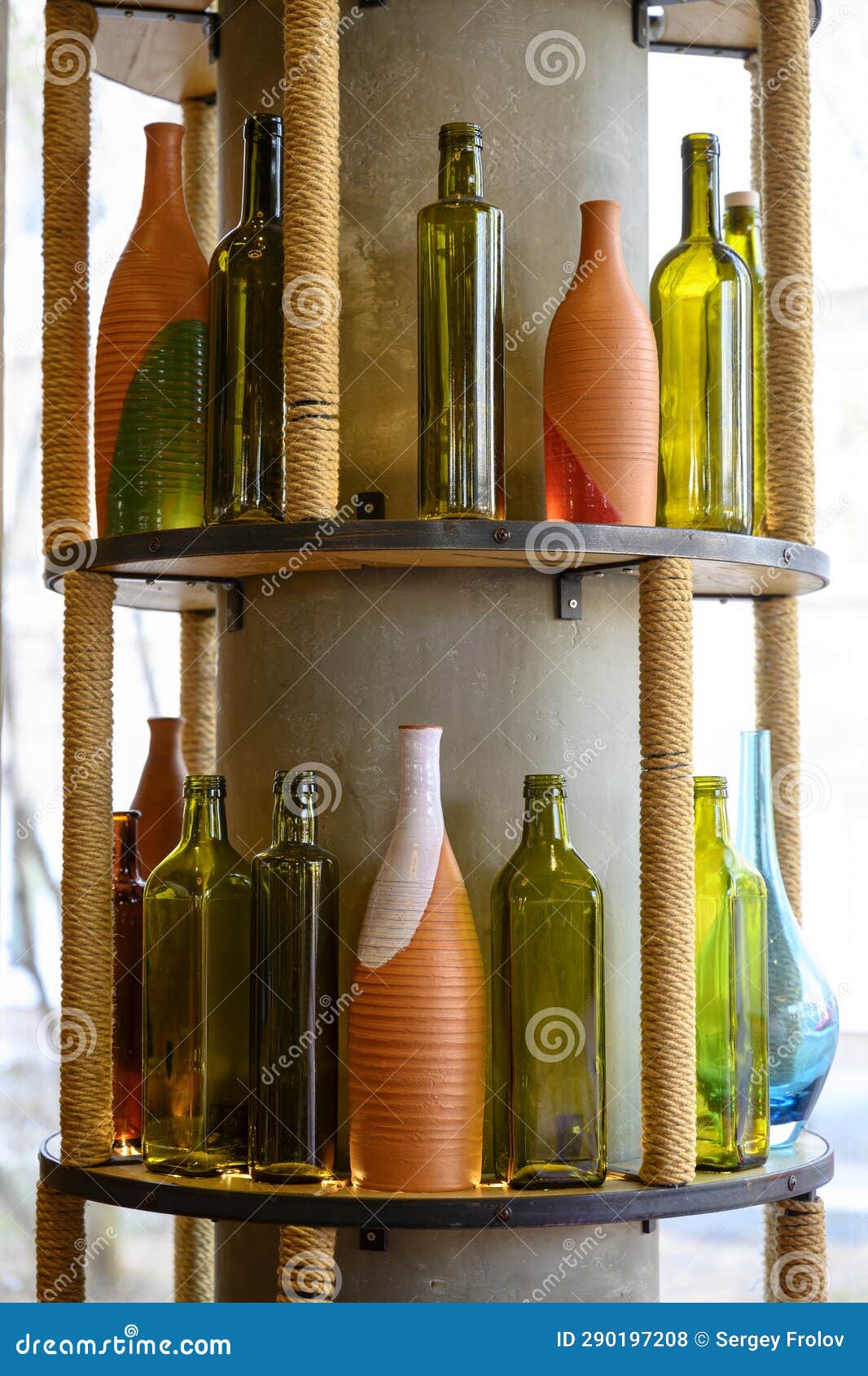 Shelves with Empty Bottles Made of Glass and Ceramics Stock Photo ...