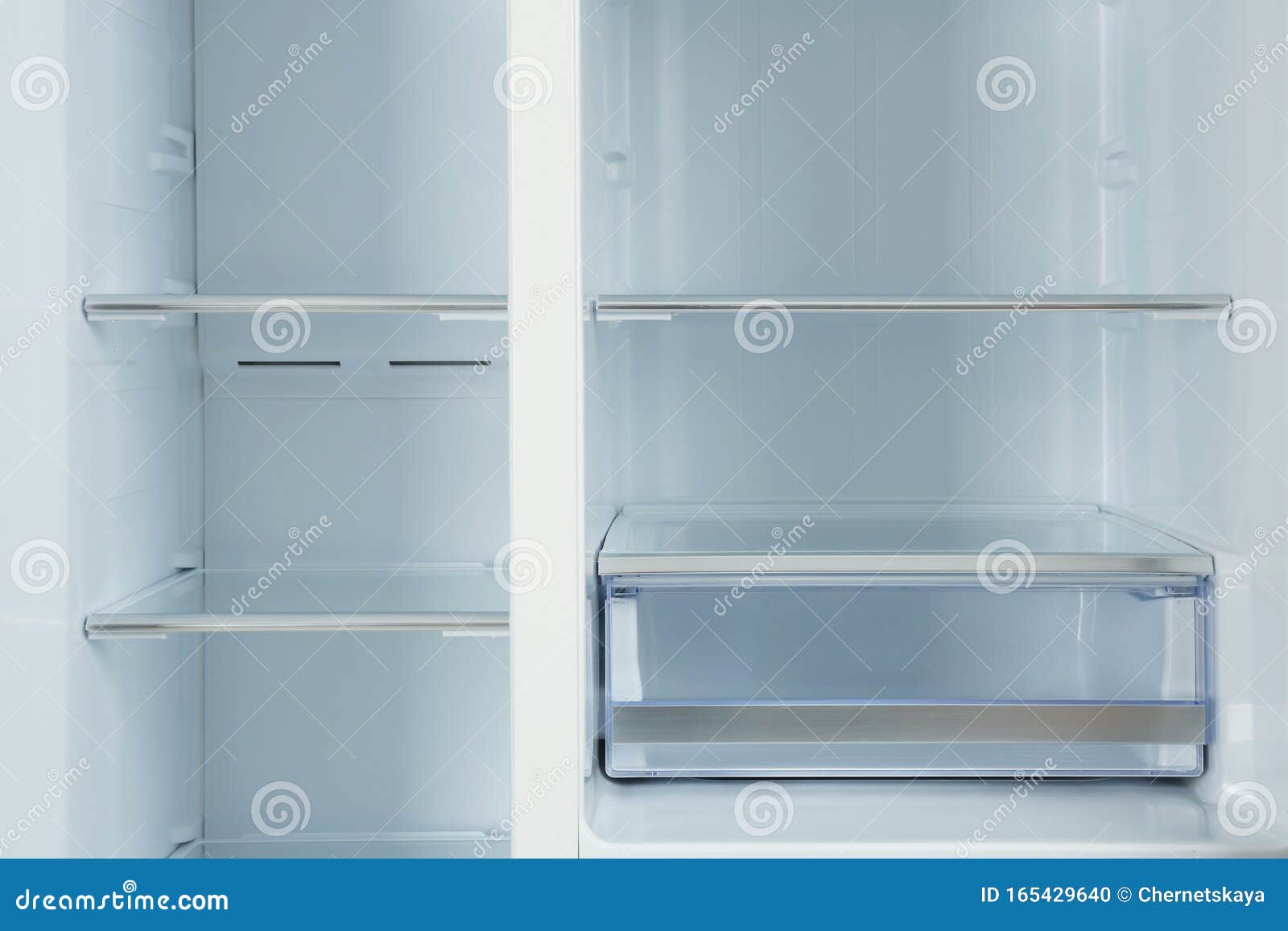 Shelves of Empty Modern Refrigerator, Closeup View Stock Photo - Image ...