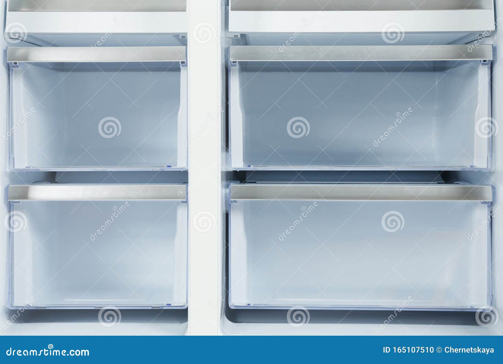 Shelves of Empty Modern Refrigerator, Closeup Stock Photo - Image of ...