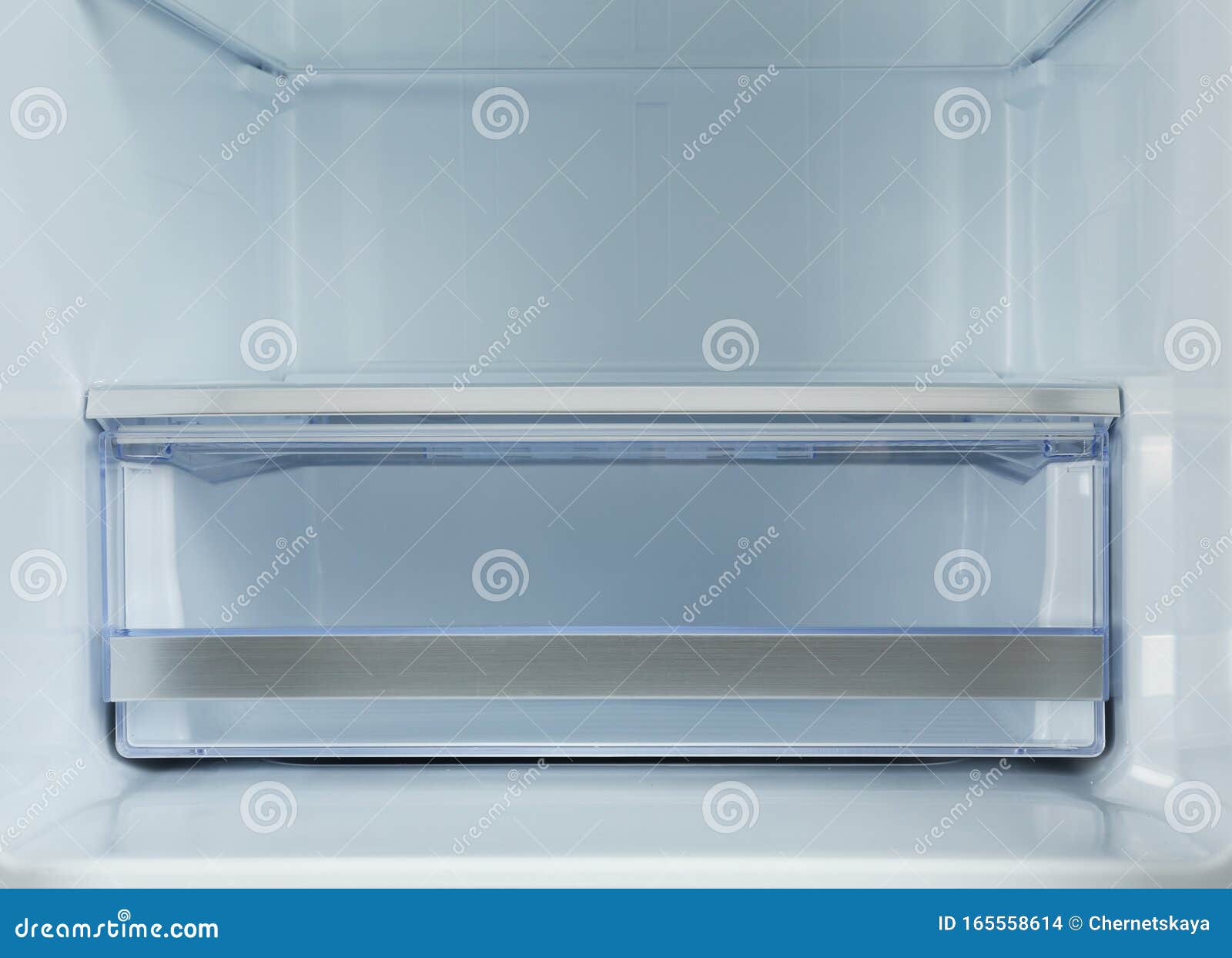 Shelves of Empty Modern Refrigerator, Closeup Stock Photo - Image of ...