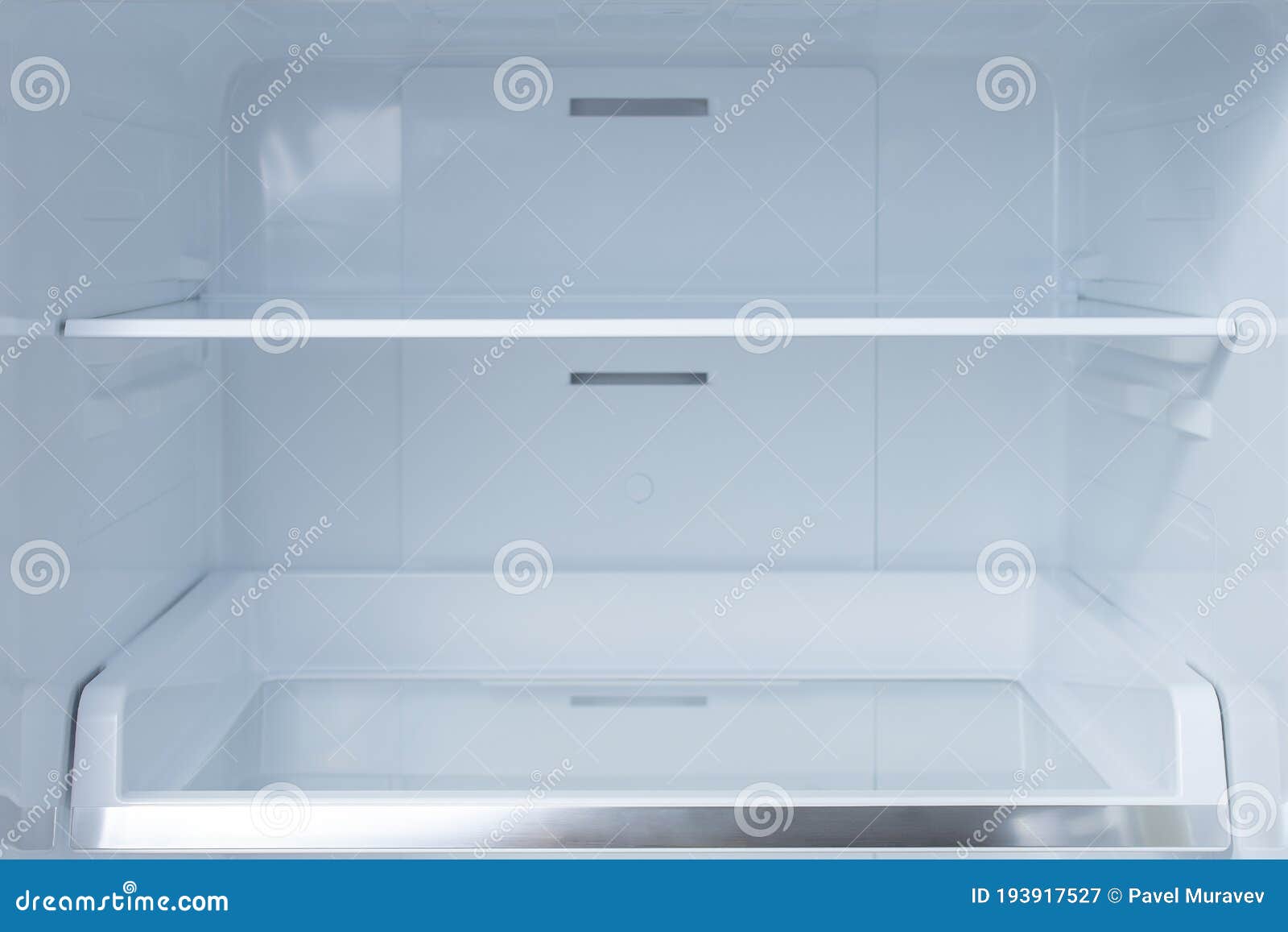 Shelves in Empty Open White Fridge. Background Empty Shelves in the ...