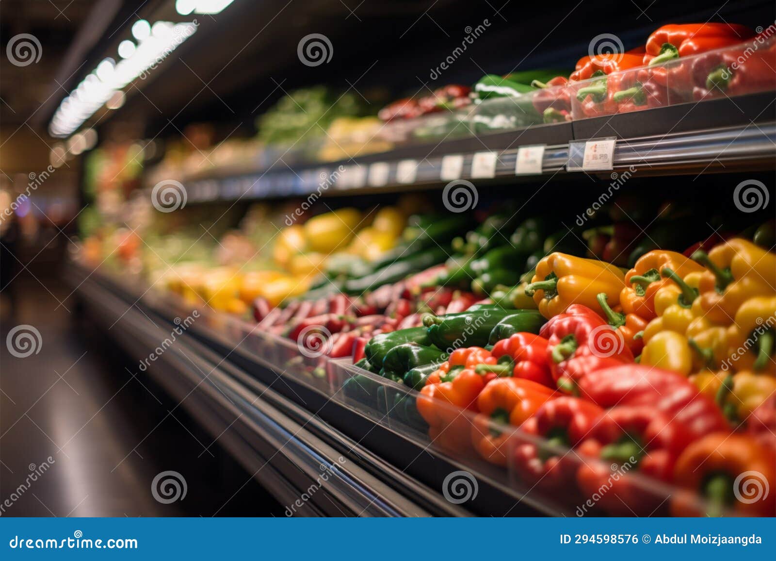 Shelves of Fresh Produce in a Grocery Store with Blurred Backdrop Stock ...