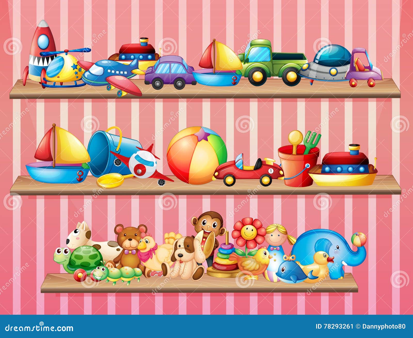Shelves With Toys In Cartoon Style, Coloring Page, Education Paper Game ...