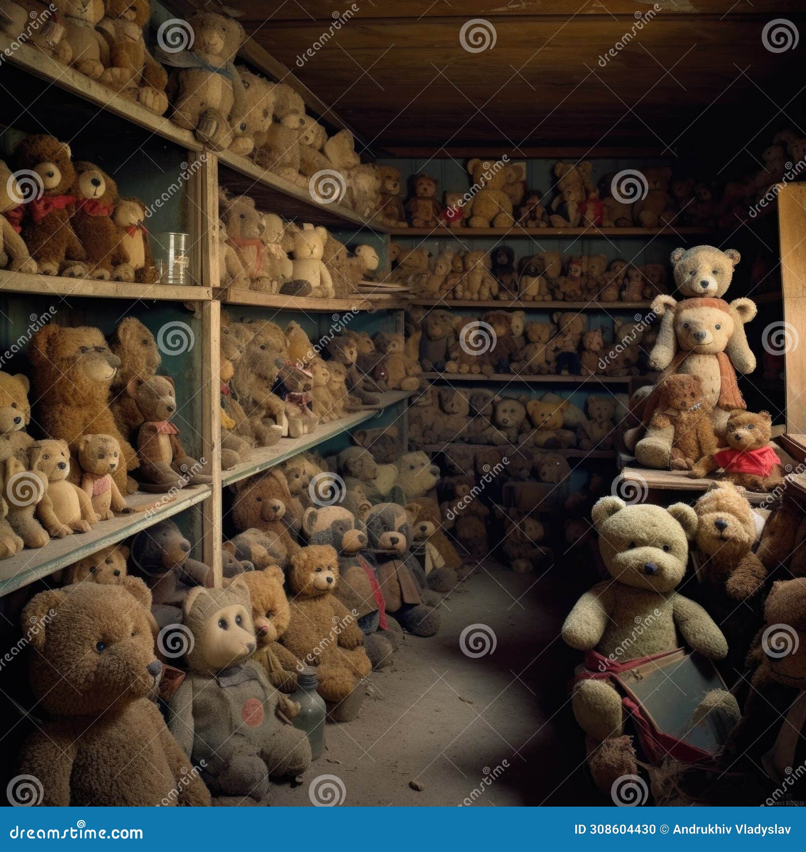 Shelves Full of Old Forgotten Stuffed Teddy Bears Stock Illustration ...