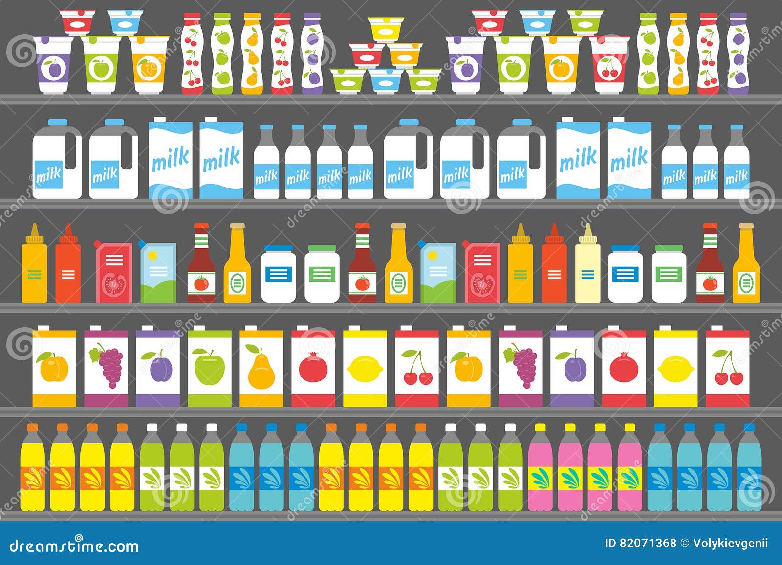 Shelves with Products and Drinks Stock Vector - Illustration of ...