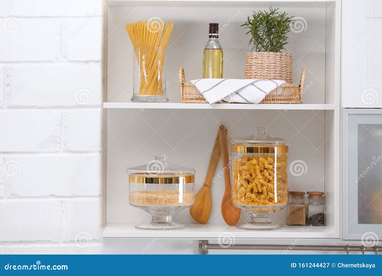 Shelves with Raw Foodstuff in Kitchen Stock Image - Image of interior ...