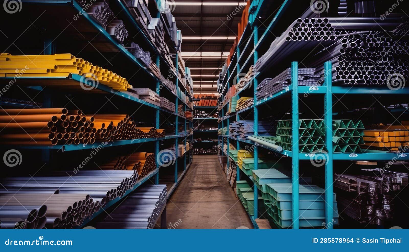 Shelves of Steel Pipe Industry Construction Stacked in the Warehouse ...