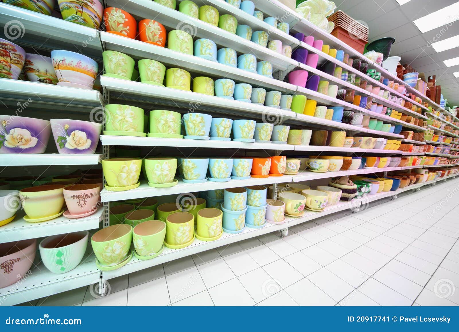 Shelves with Variety of Clay Flowerpot Inside Shop Stock Image - Image ...
