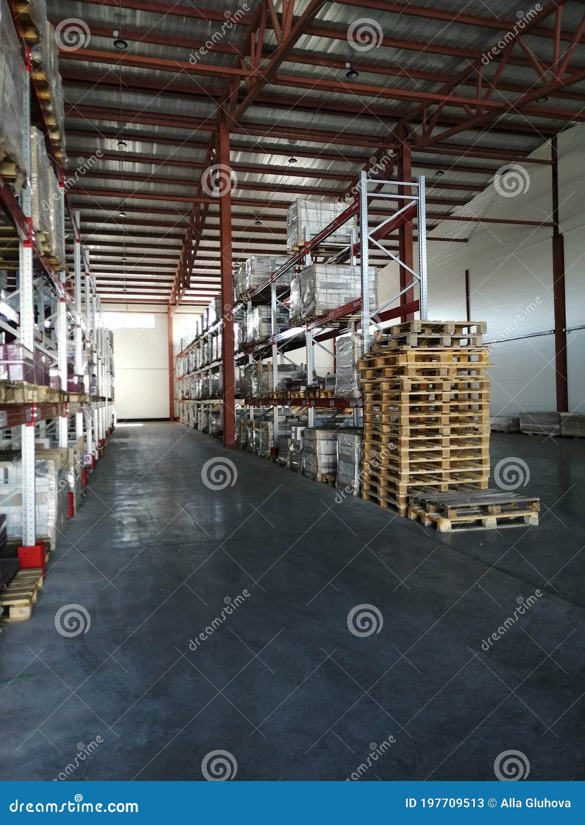 Shelving System with Boxes in Distribution Warehouse, Large Industrial ...