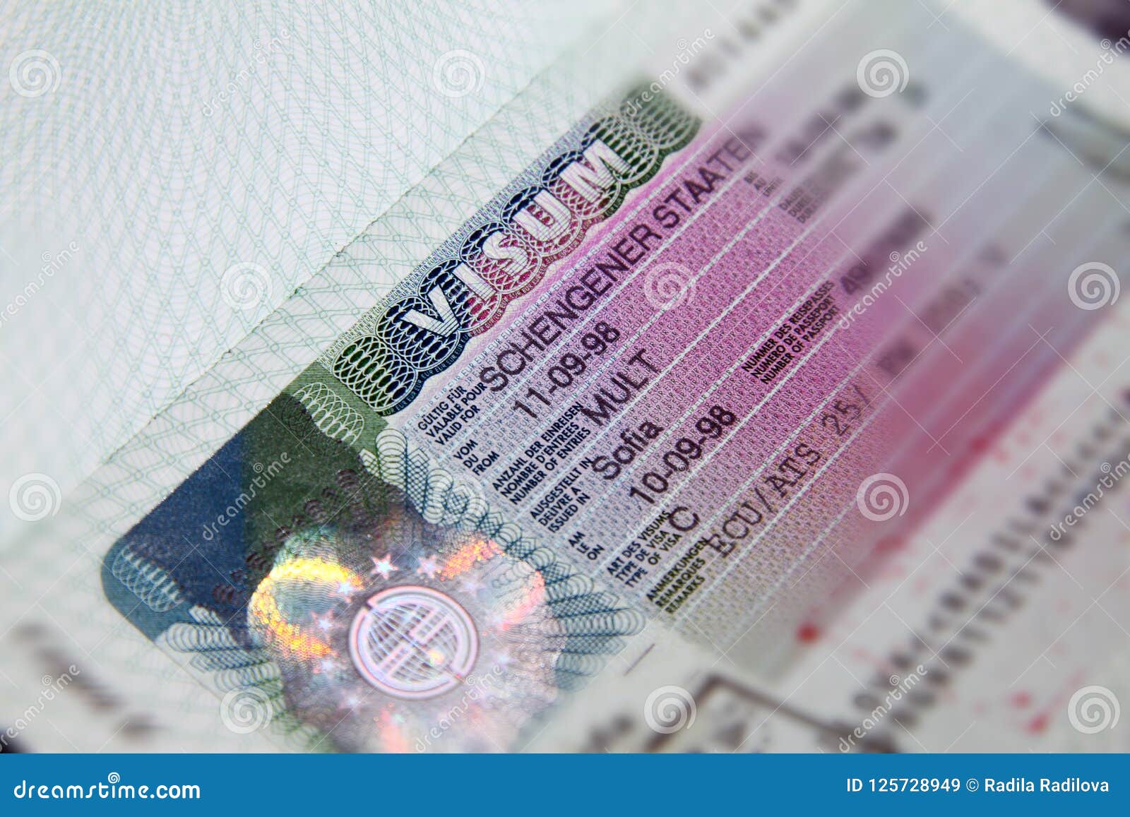Shengen Visa Stamp In International Passport Schengen Document For