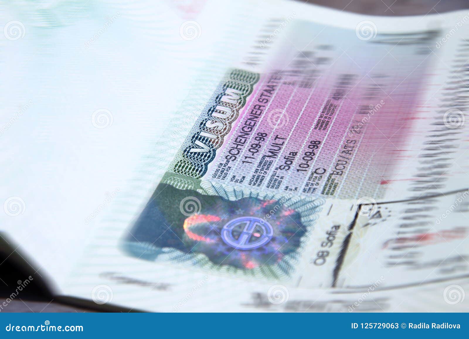 Shengen Visa Stamp In International Passport Schengen Document For Pass Customs Control On