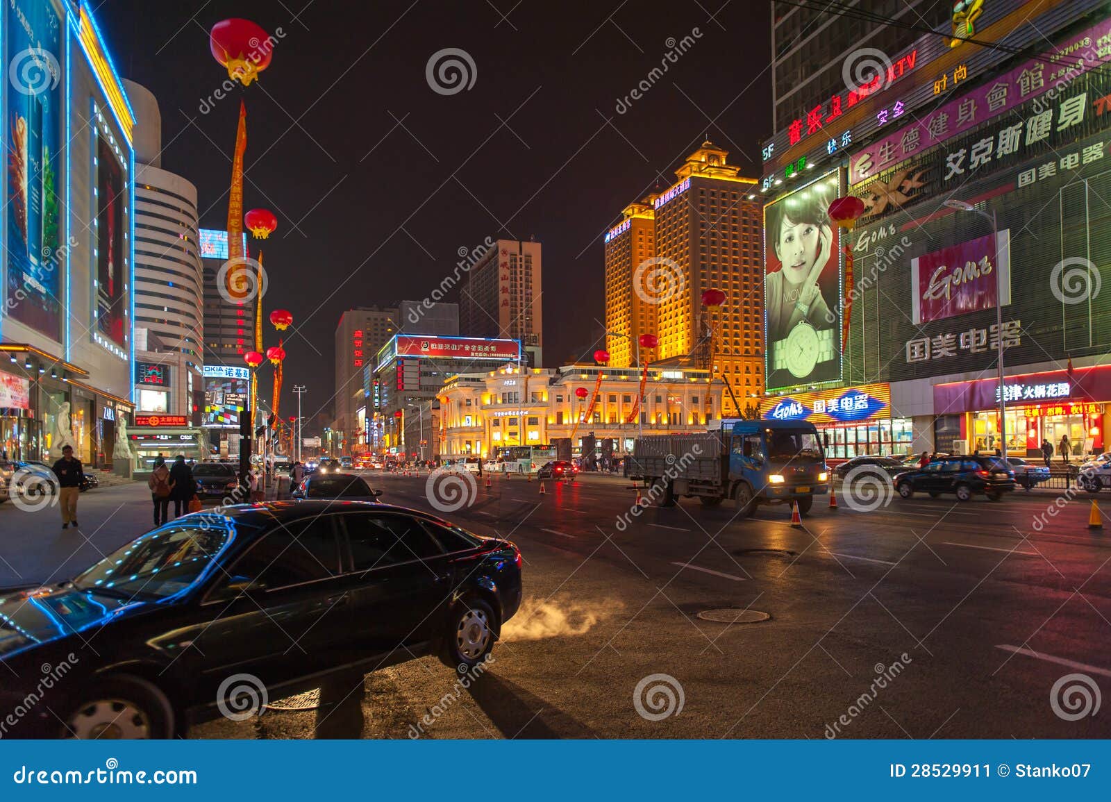 Shenyang streets at night editorial photo. Image of advertisement ...