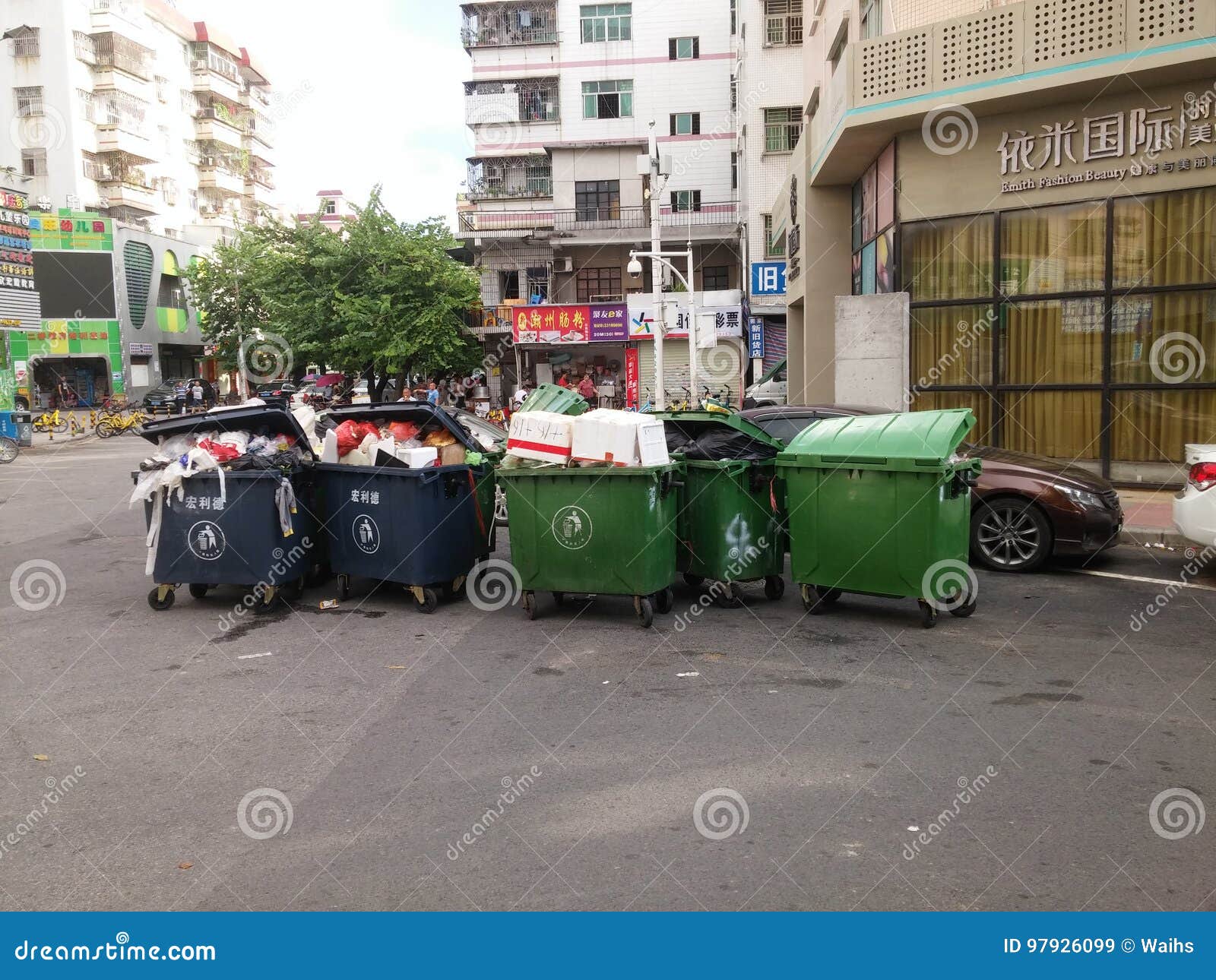Shenzhen, China: Garbage Transfer Station, Piled Garbage Cans Editorial ...