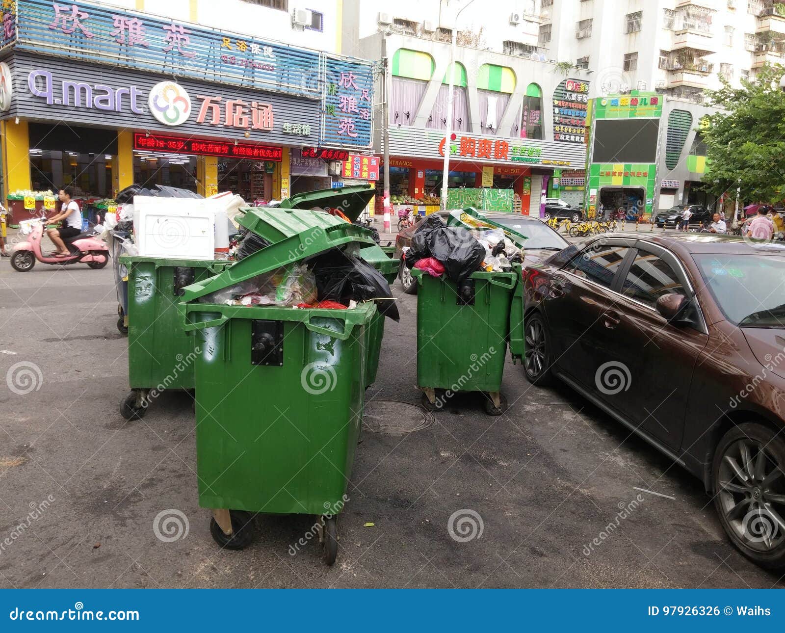 Shenzhen, China: Garbage Transfer Station, Piled Garbage Cans Editorial ...