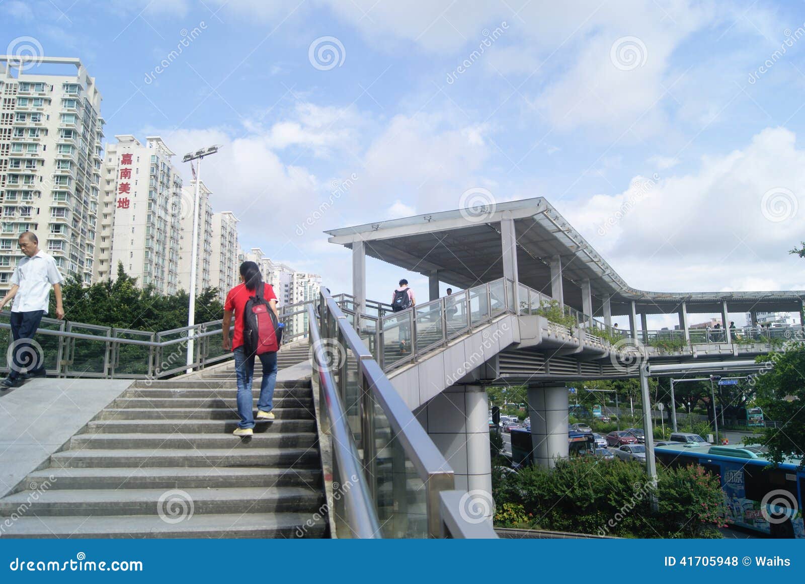Shenzhen, China: Pedestrian Bridge Editorial Stock Photo - Image of ...