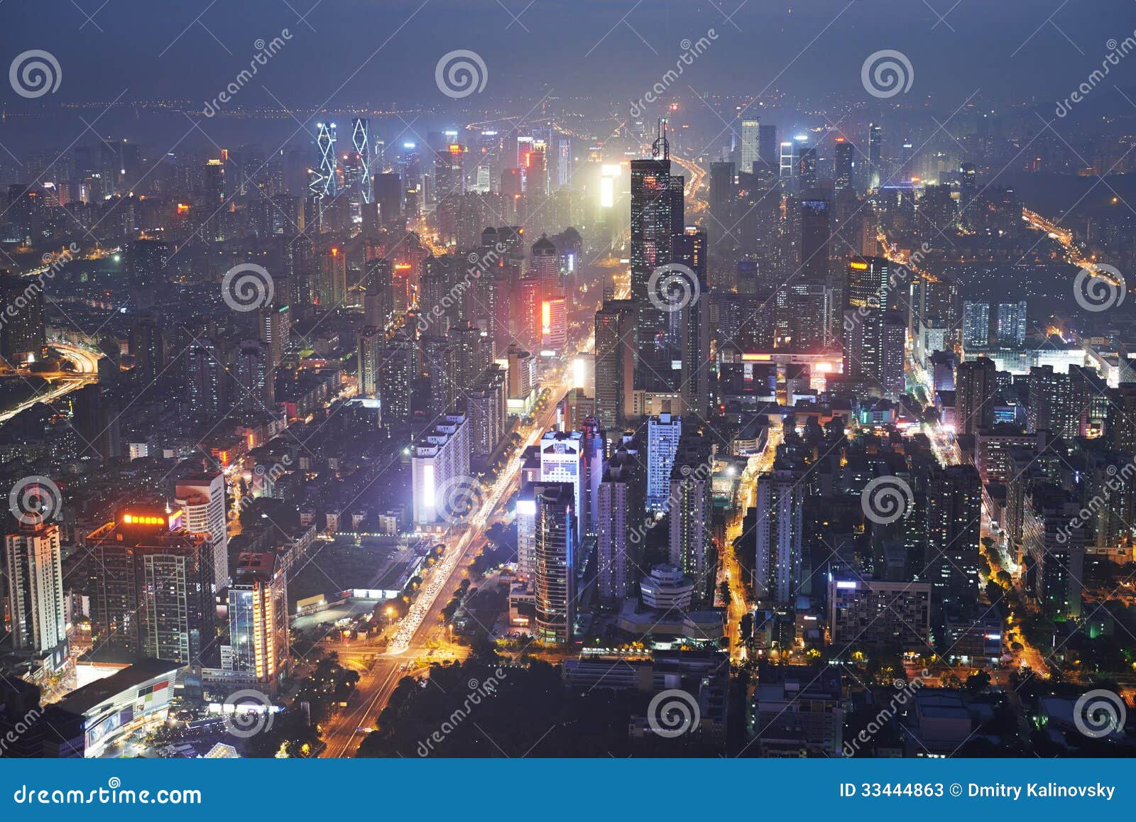 Shenzhen City in Night Light. Bird View Stock Image - Image of night ...