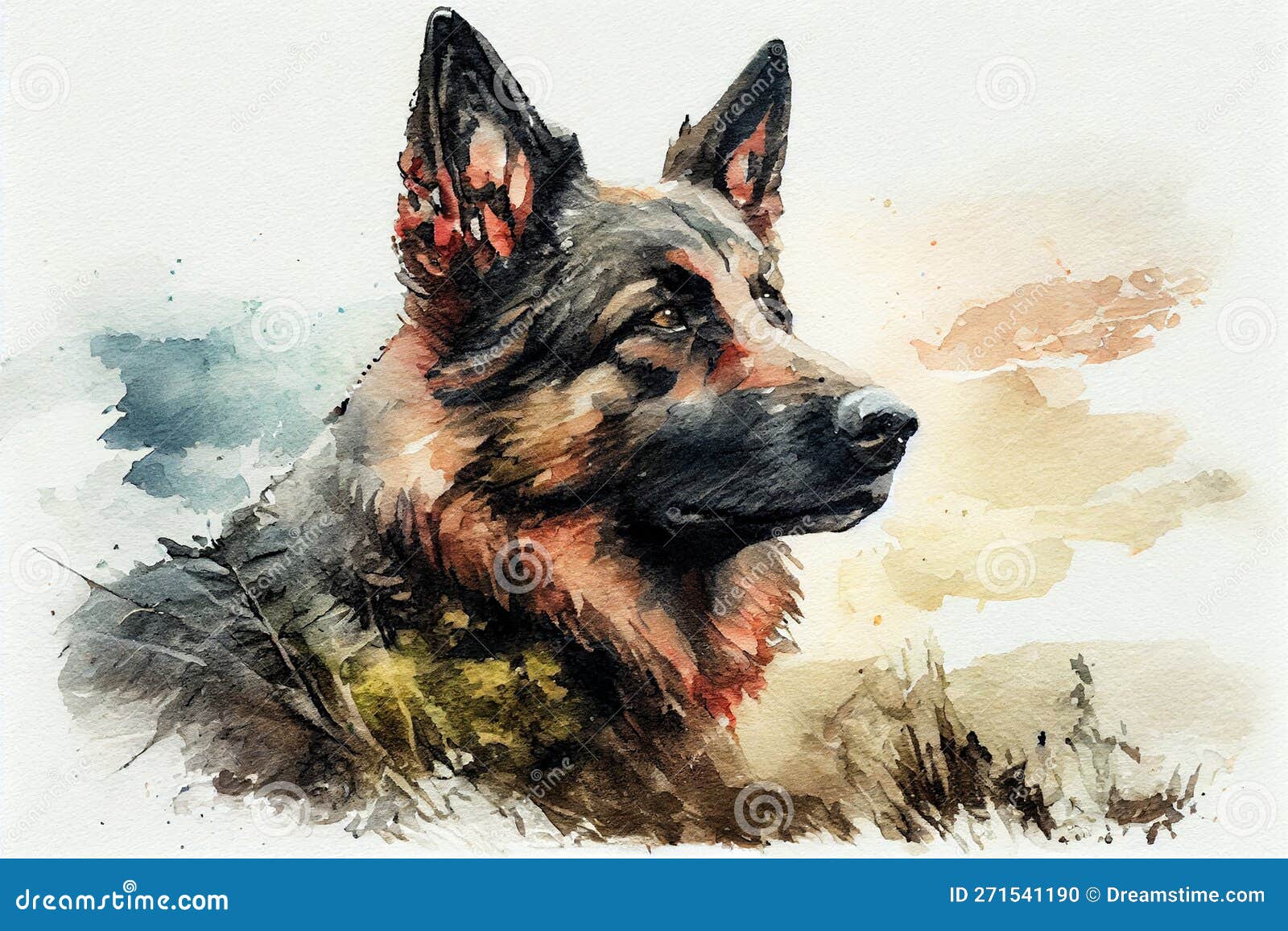 Shepherd Dog Drawing with Bit of Watercolour Stock Illustration ...
