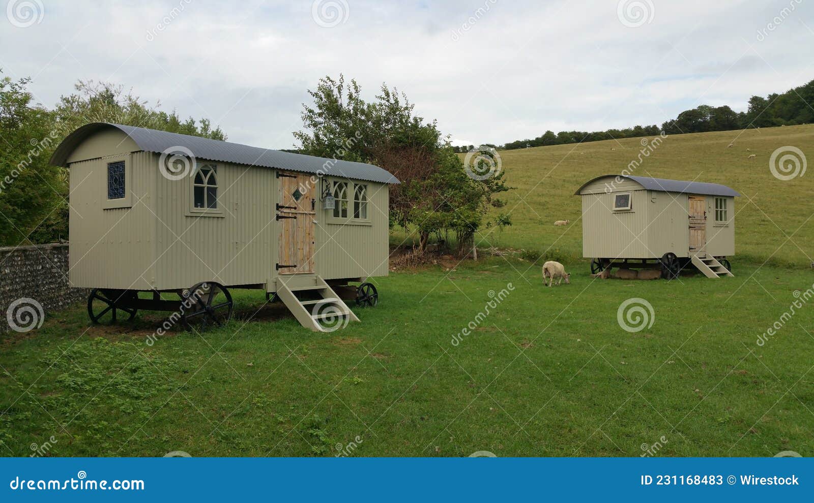 Shepherd Huts Holiday stock image. Image of huts, sheep - 231168483