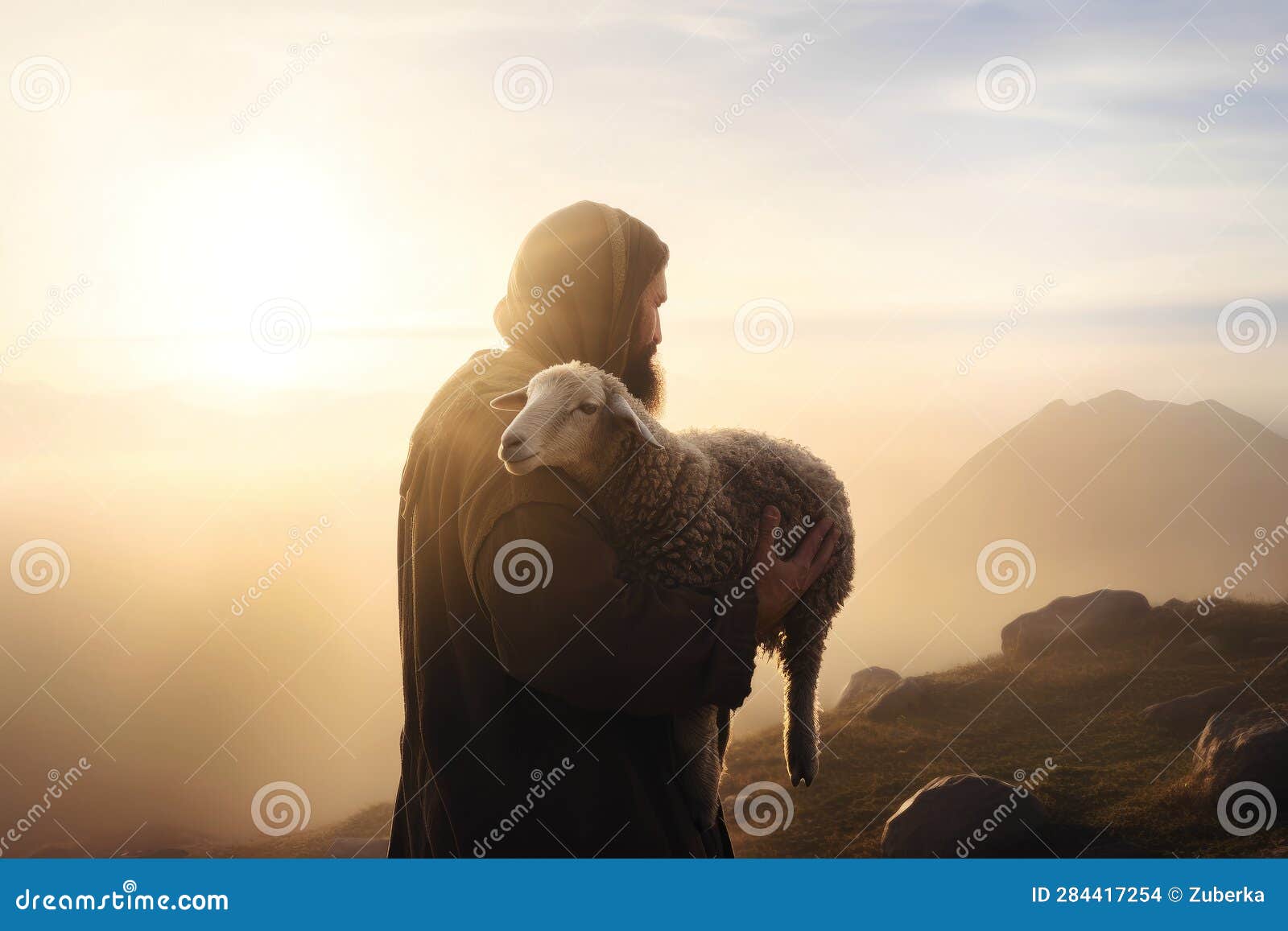 Shepherd Jesus Christ Taking Care of Missing Lamb Stock Illustration ...