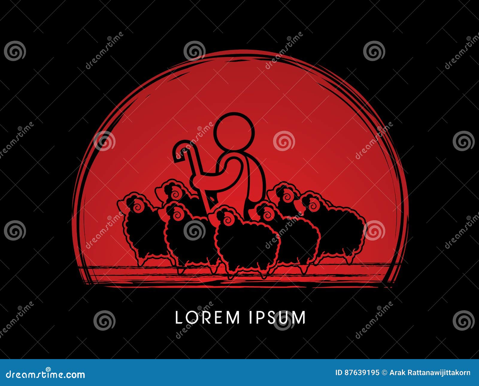 Shepherd and sheep graphic stock vector. Illustration of group - 87639195