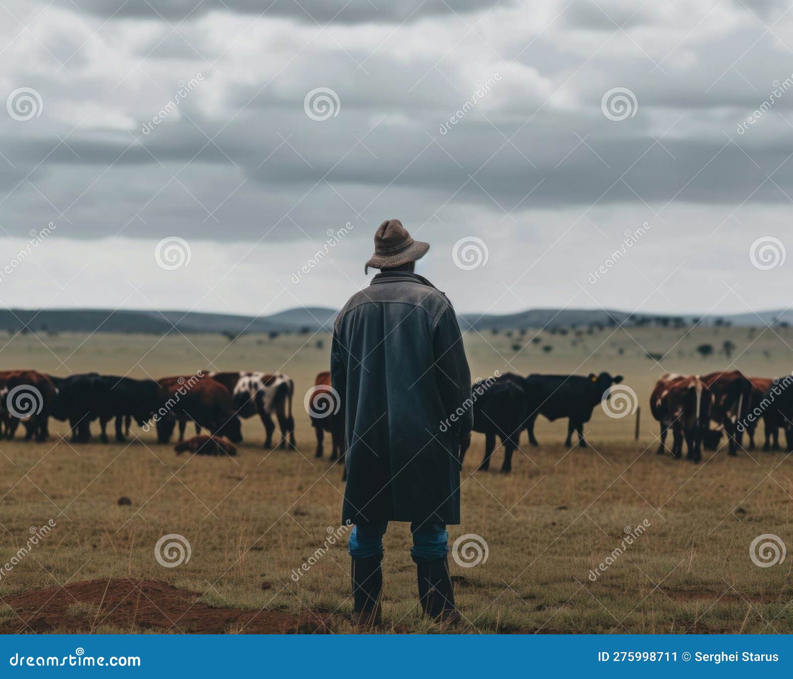 A Shepherd Standing in Front of a Herd of Cattle. AI Generative Image ...
