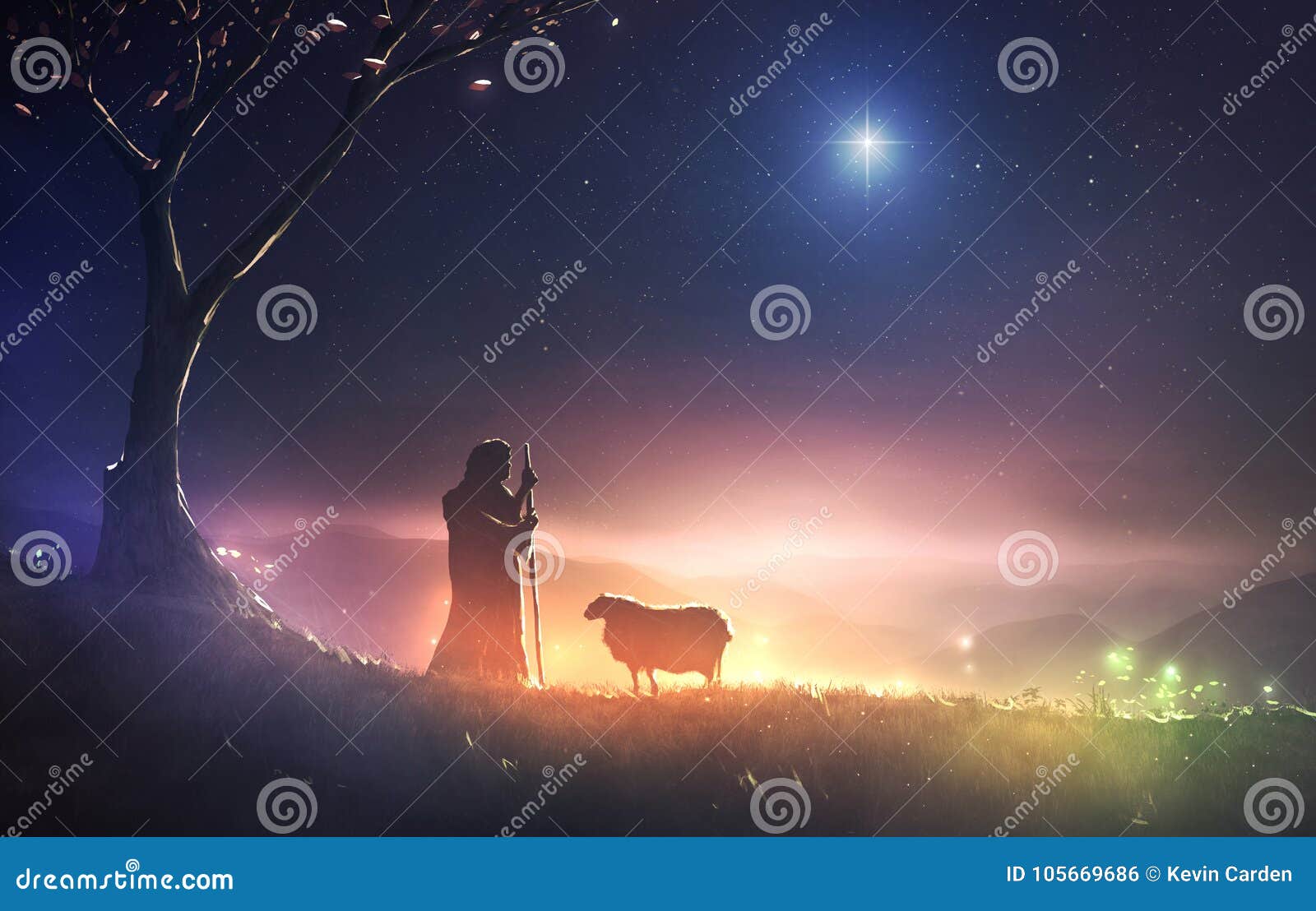 Shepherd and Star of Bethlehem Stock Illustration - Illustration of ...