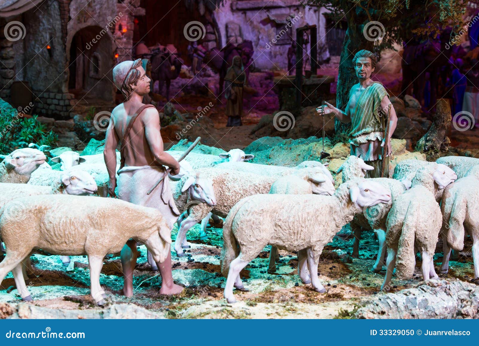 Shepherds with a Herd of Sheep Stock Photo - Image of sheep, night ...